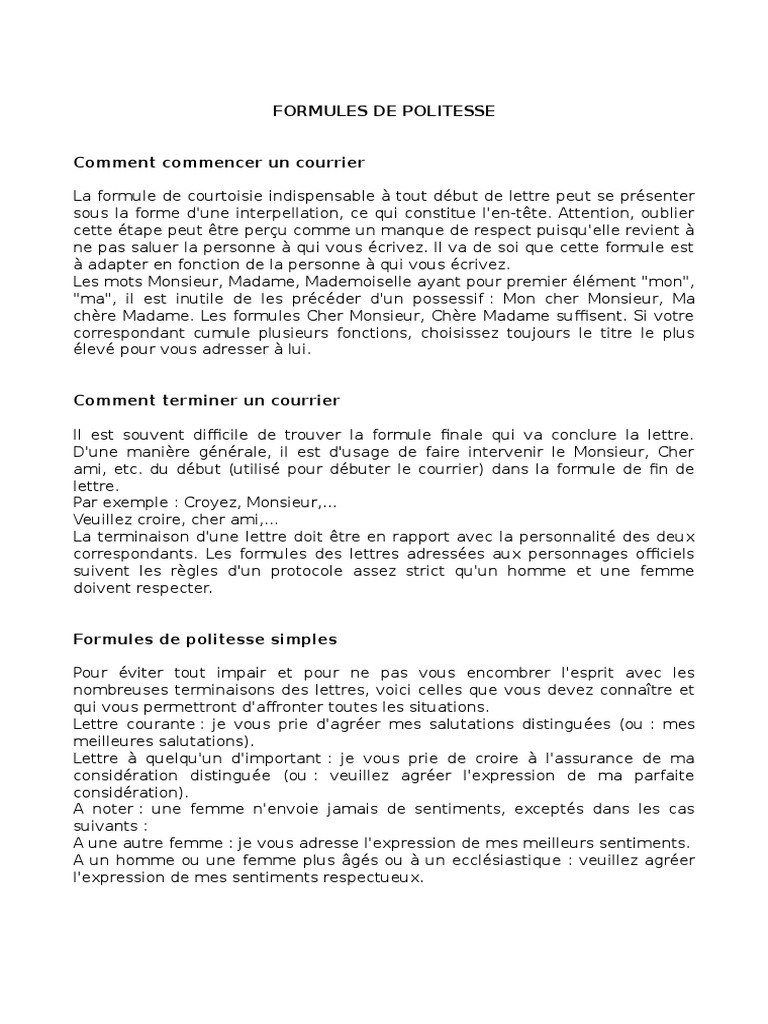 Formules de Politesse | PDF