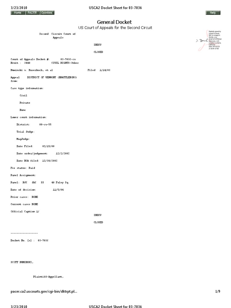10-03-23 Huminski V Town of Bennington (03-7036) US Court of Appeals ...