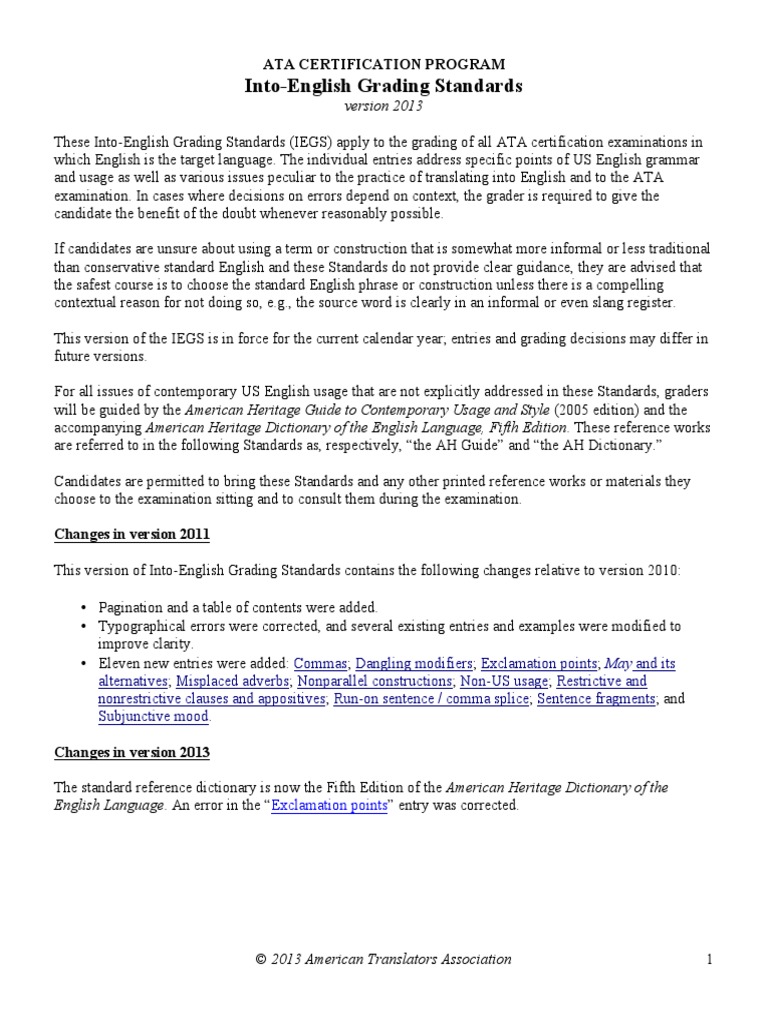 ATA - Into English Grading 2013 | PDF | Comma | Acronym