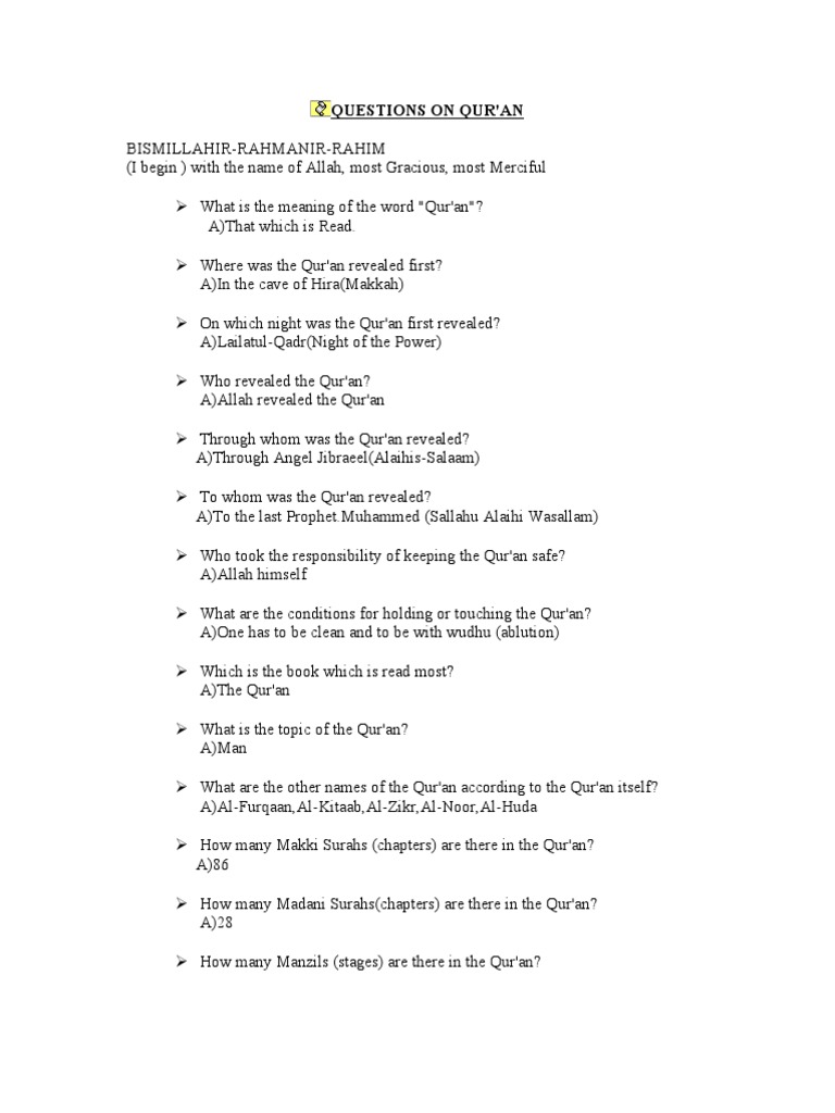 Islamic Questions on the Qur'an | PDF | Quran | Islam