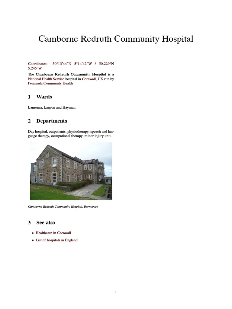 Camborne Redruth Community Hospital: 1 Wards | PDF