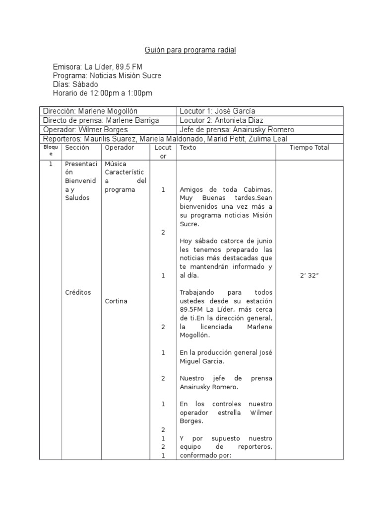 Guión Para Programa Radial | PDF | Residuos | Venezuela