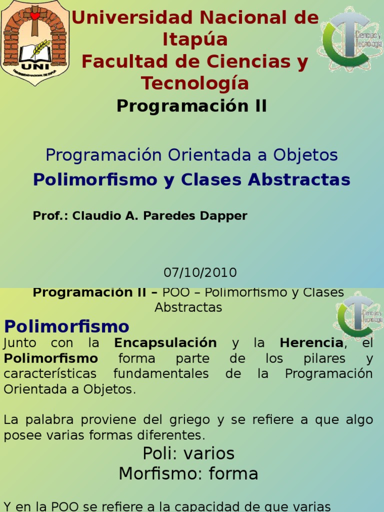 Clase7 Polimorfismo ClasesAbstractas | PDF | Programación orientada a objetos | Objeto (informática)