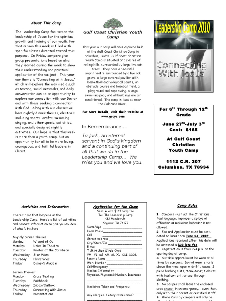 Leadership Camp Application 2010 | PDF