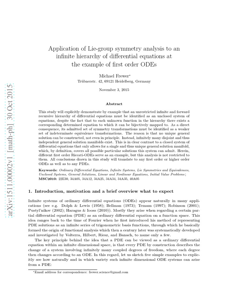 Application of Lie-Group Symmetry Analysis | PDF | Partial Differential ...