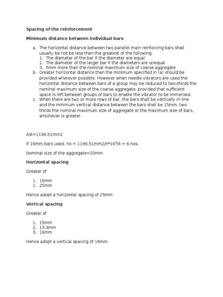 Minimum Reinforcement Bar Spacing Guidelines | PDF