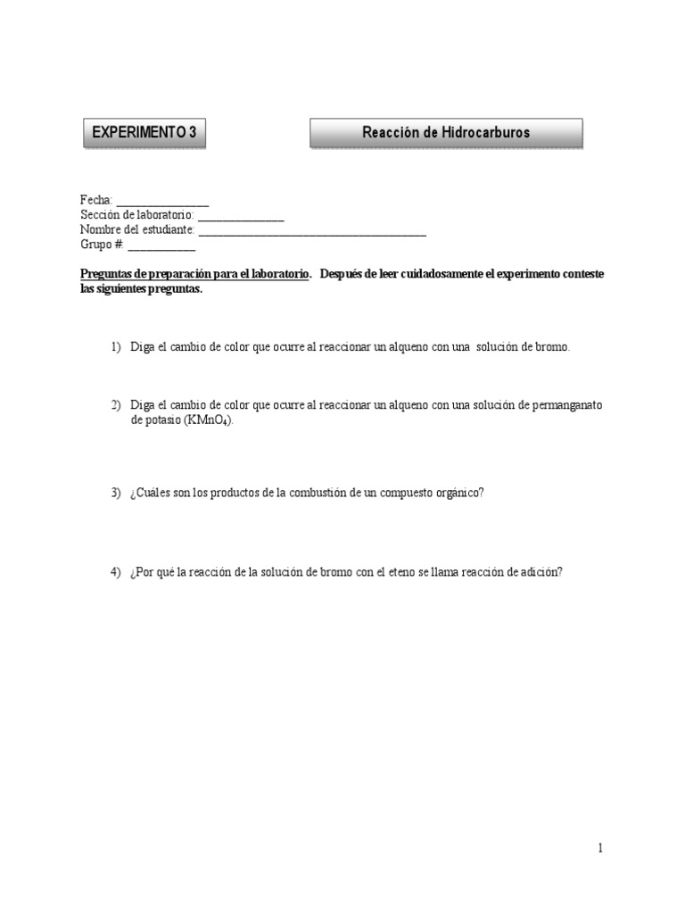 Experimento # 3 - Reaccion de Hidrocarburos | PDF | Alqueno | Aromaterapia