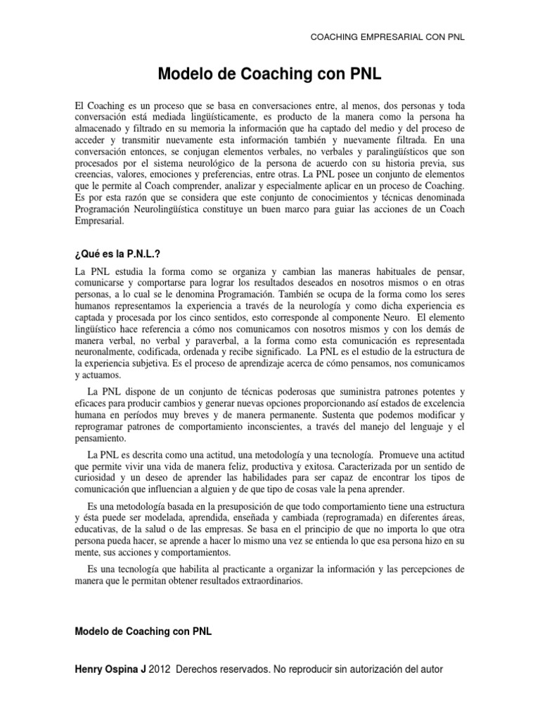 Modelo de Coaching Con PNL | PDF | Programación neurolingüistica ...