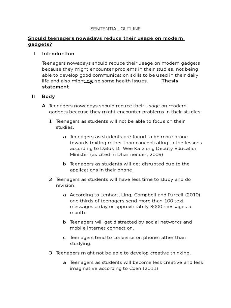 Sentential Outline | PDF | Text Messaging | Adolescence