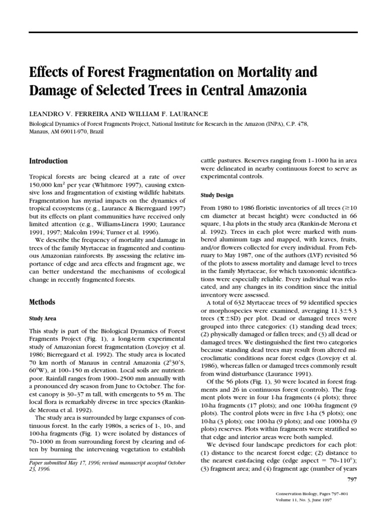 Effects of Forest Fragmentation On Mortality and Damage of Selected ...