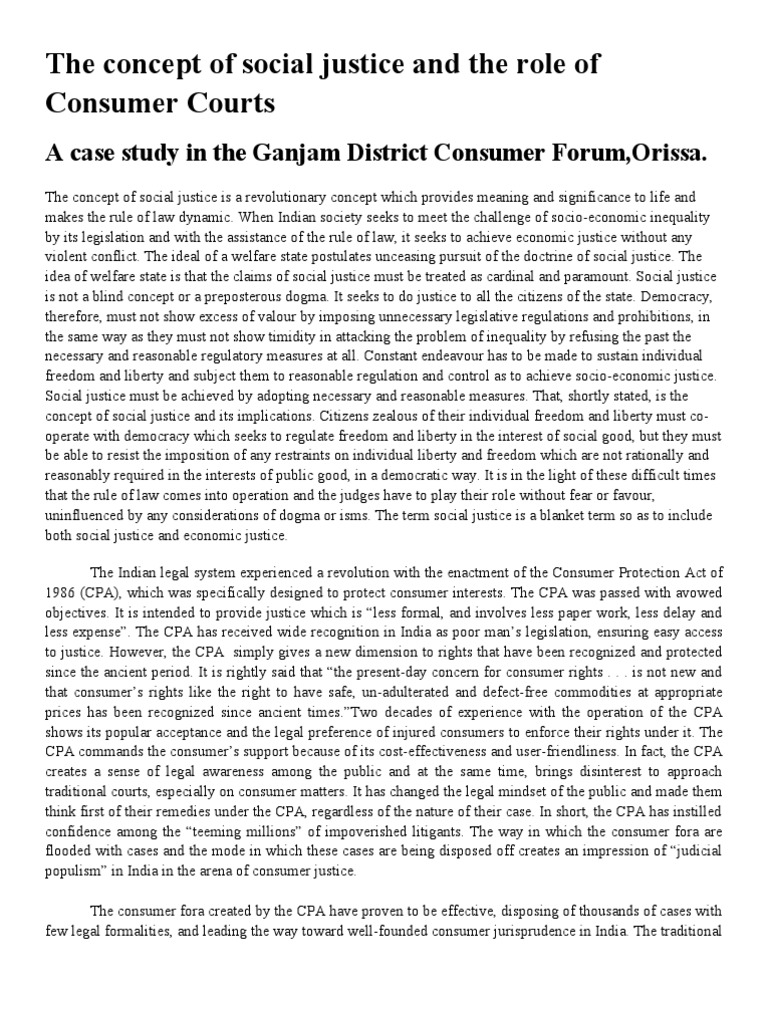 The concept of social justice and the role of Consumer Courts. A case ...