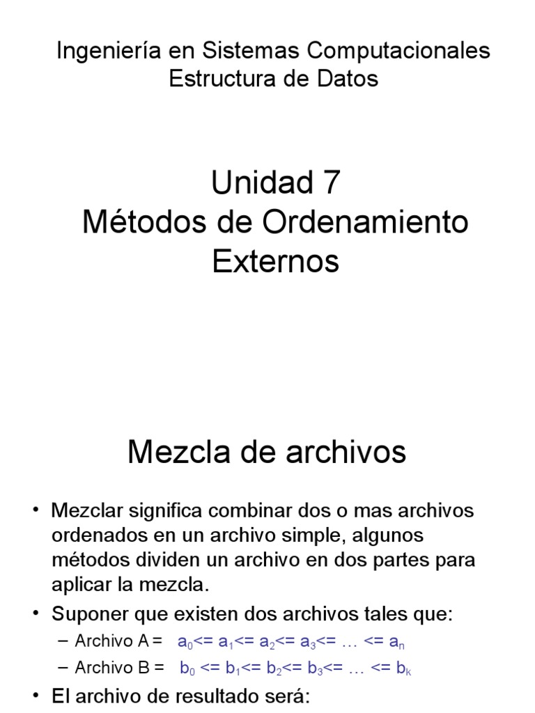 Métodos De Ordenamiento Externos Pdf Ingeniería Informática Áreas De Informática