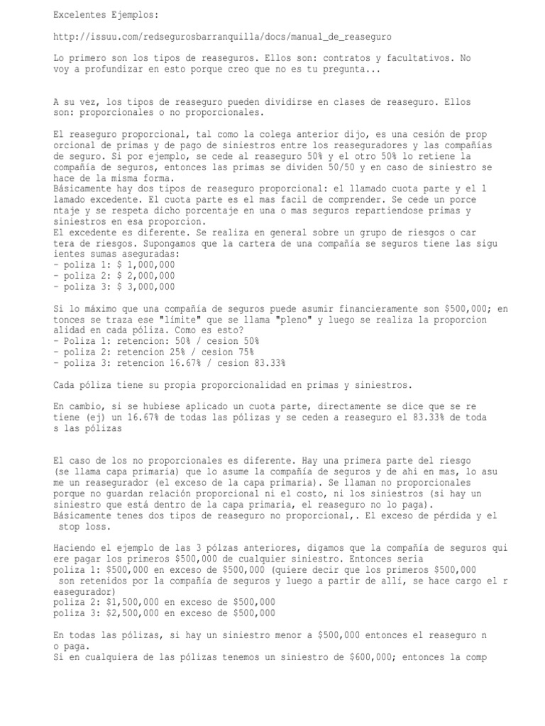 Tipos de Reaseguros Explicados | PDF | Reaseguro | Póliza de seguros
