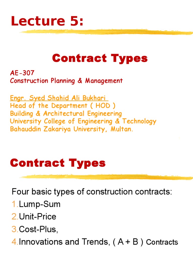 Lec 5 (Contract Types) - New | PDF | Prices | General Contractor