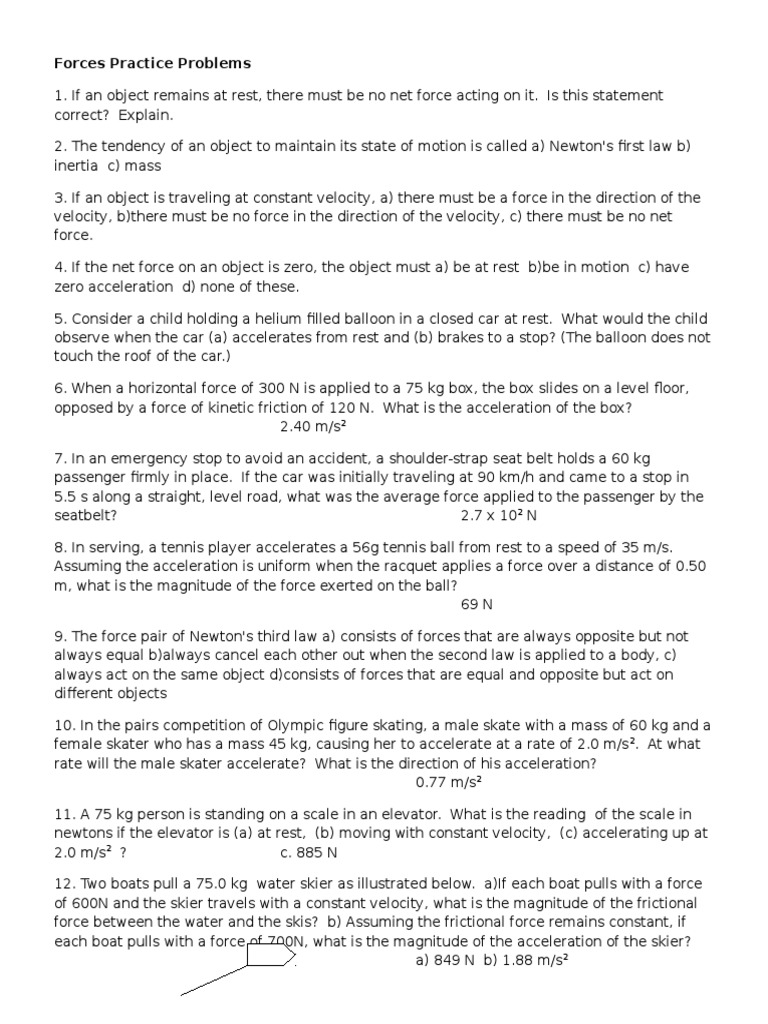 Forces Practice Problems | PDF | Acceleration | Force