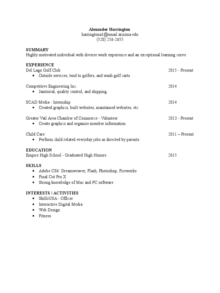 Alexander Harrington Resume | PDF