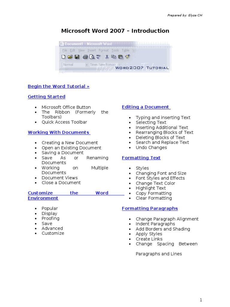 Microsoft Word 2007 - Introduction: Begin The Word Tutorial Getting ...