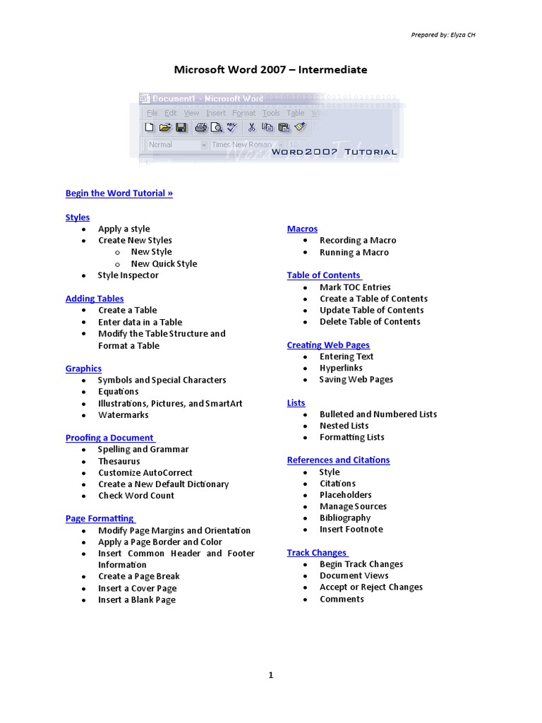 Microsoft Word 2007-Intermediate | PDF | Hyperlink | World Wide Web