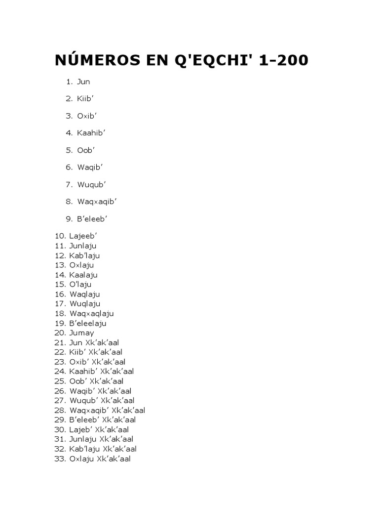 Números en Qeqchi | Multilingüismo | Lingüística