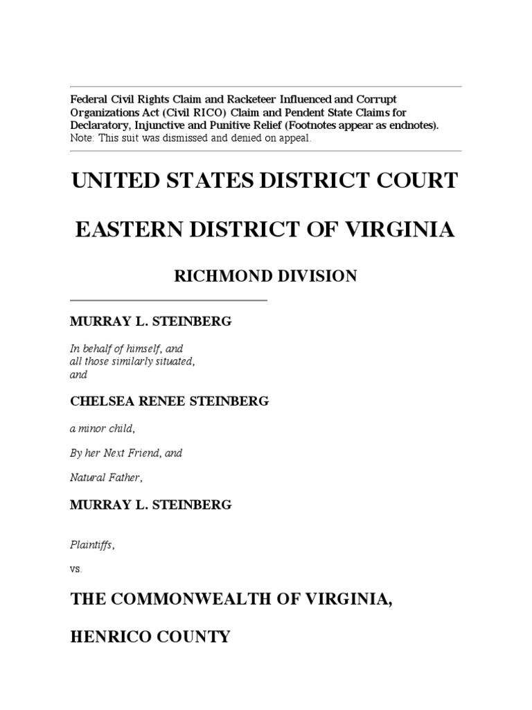 Federal Civil Rights Suit | PDF | Racketeer Influenced And Corrupt ...