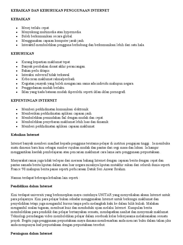 Kebaikan Dan Keburukan Penggunaan Internet | PDF | Komputer