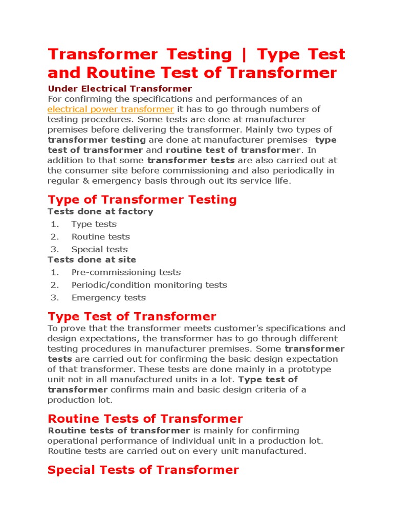 Trafo Tests | PDF | Transformer | Electrical Resistance And Conductance