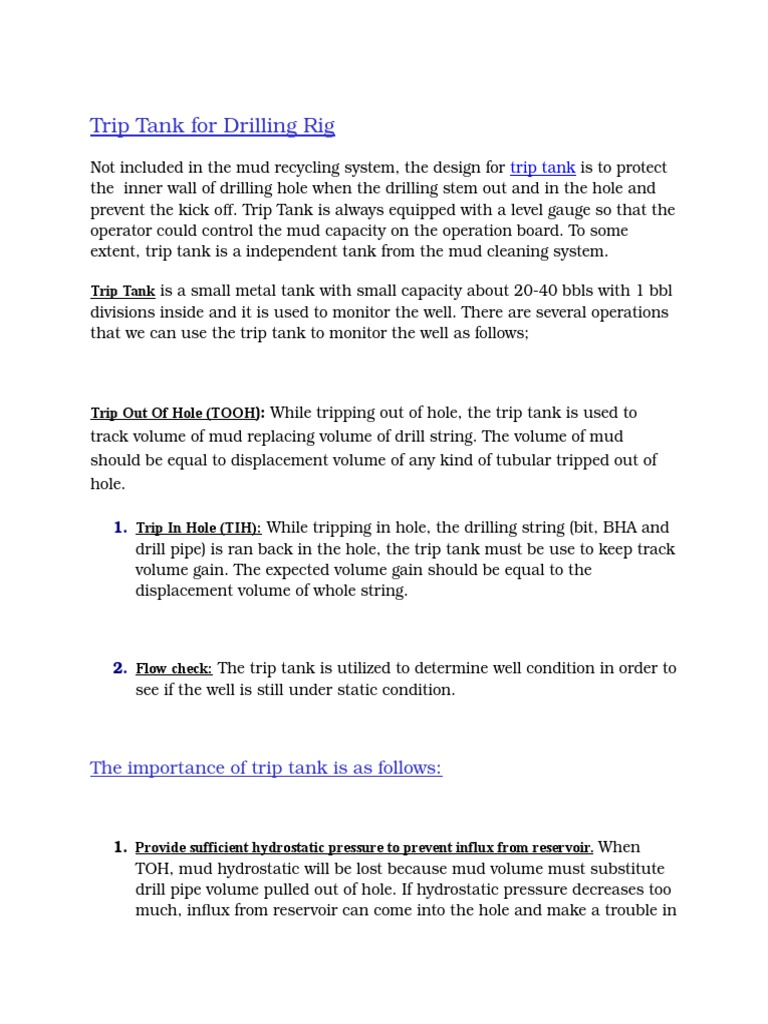 Trip Tank | PDF | Casing (Borehole) | Drilling Rig