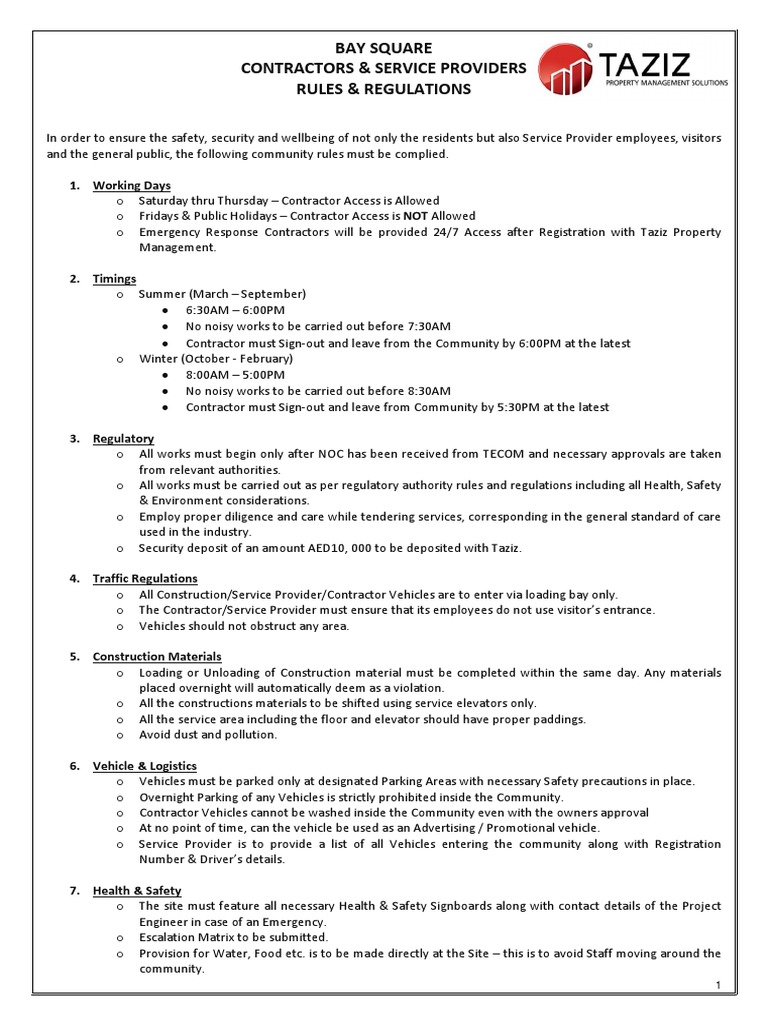 Contractor Rules Regulations BS | PDF | Vehicles | Dubai