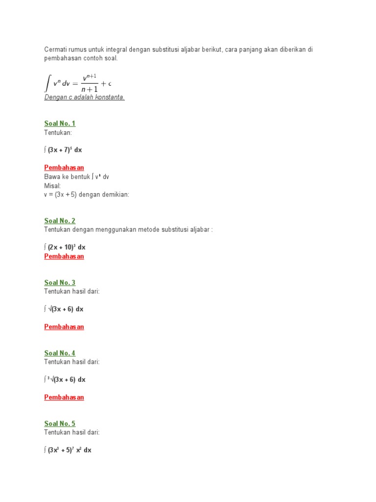 Cermati Rumus Untuk Integral Dengan Substitusi Aljabar Berikut | PDF ...