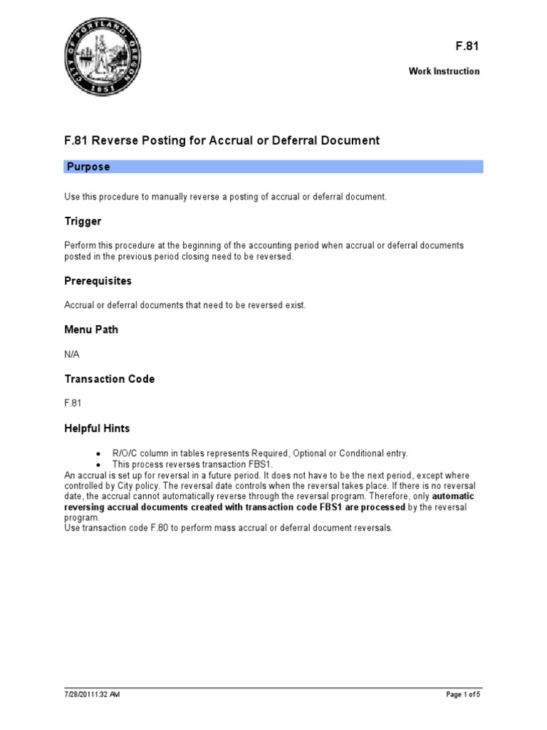 Purpose: Work Instruction | PDF | Deferral | Information Technology ...