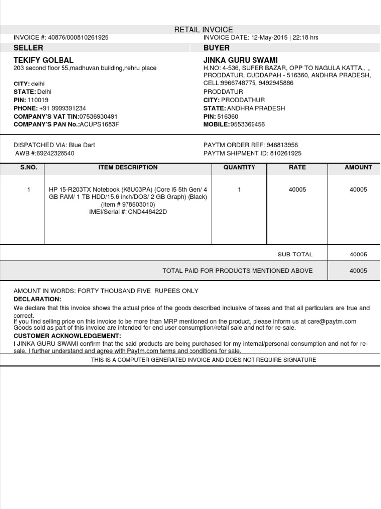 Blue Dart Retail Invoice Details | PDF | Business