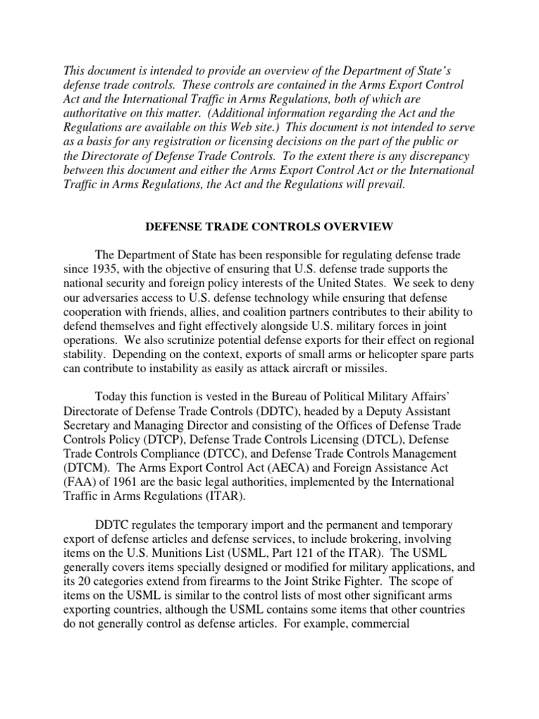 Overview of U.S. Defense Trade Controls | PDF | Arms Industry | U.S ...