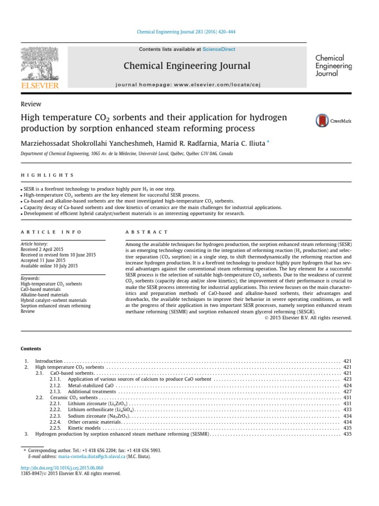 High Temperature CO2 Sorbents and Their Application For Hydrogen ...