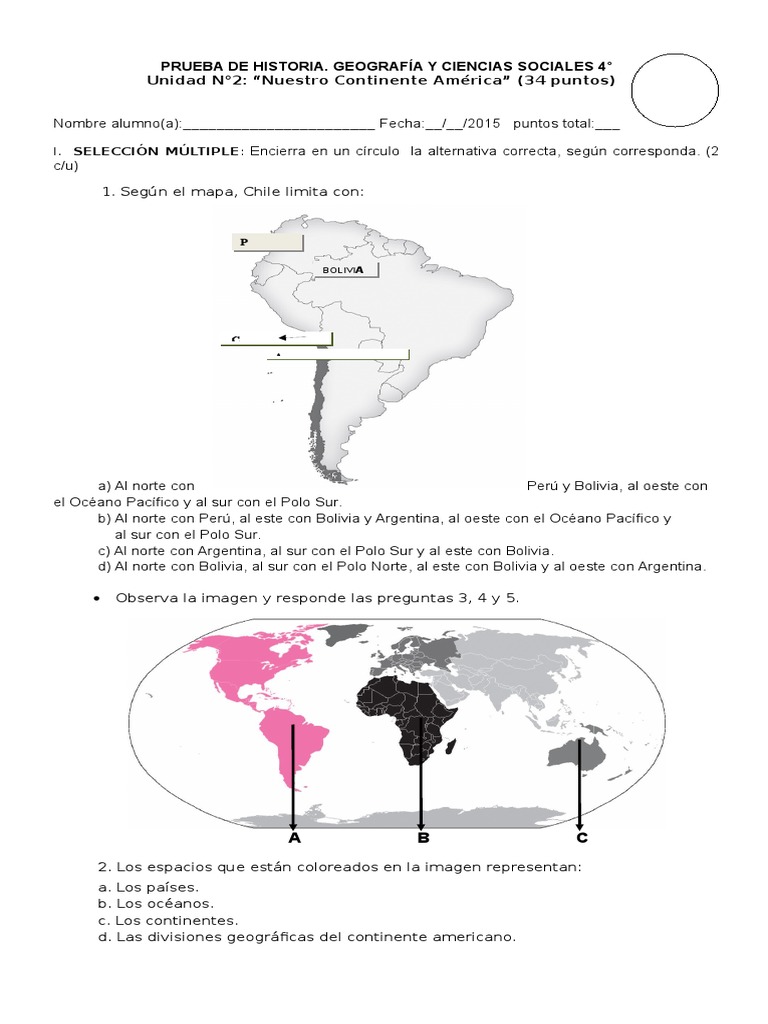 Prueba de Historia: Continente Americano | PDF | Américas | Continente