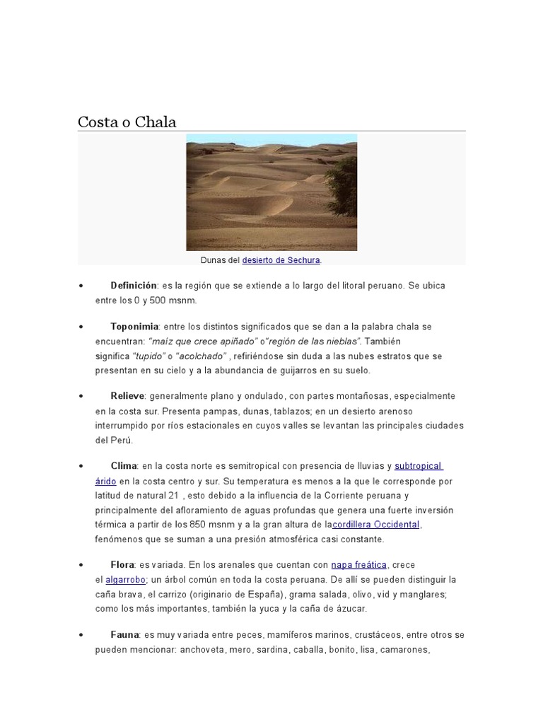 Costa o Chala: Geografía y Clima | PDF | Perú | Geografía Física