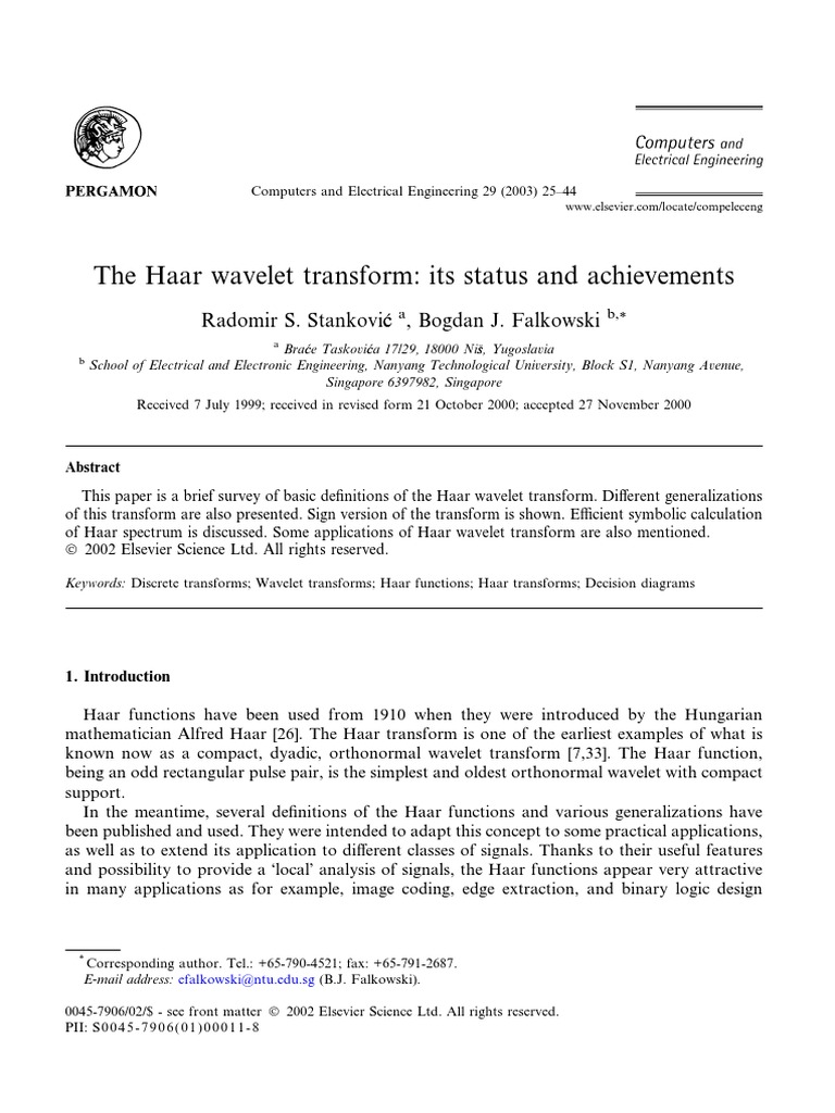 The Haar Wavelet Transform: Its Status and Achievements: Radomir S ...