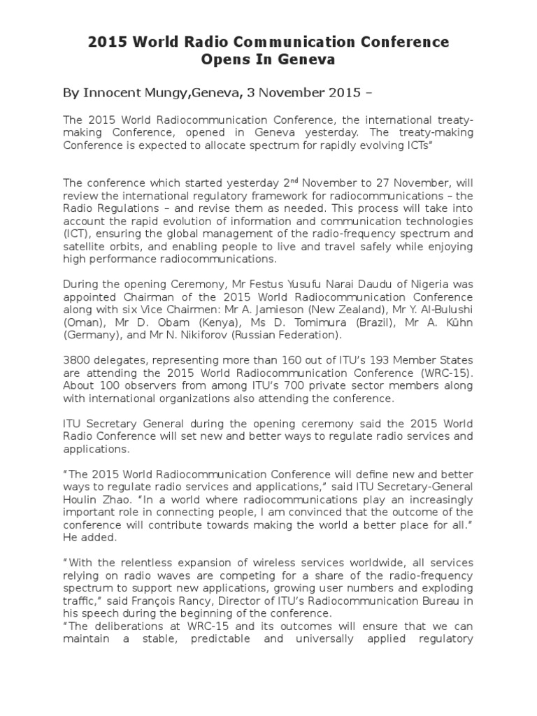 2015 World Radiocommunication Conference Opens | PDF | International ...