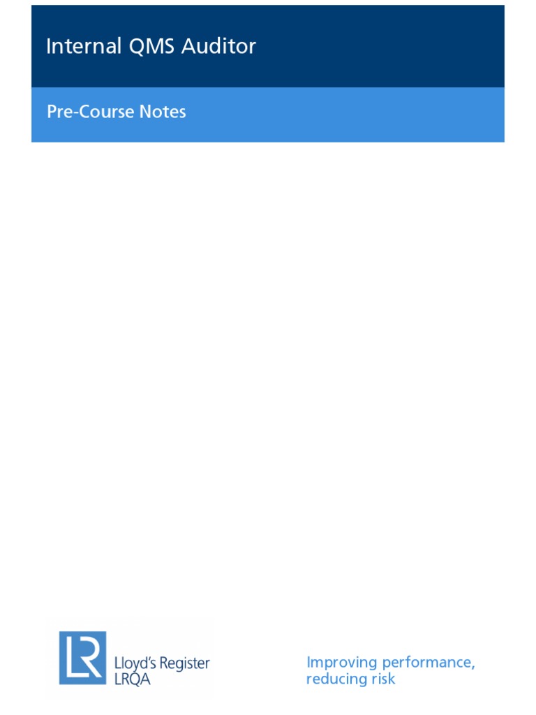 Internal QMS Auditor Course Notes | PDF
