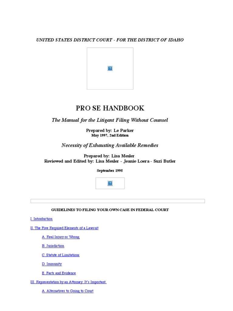 Pro Se Handbook: The Manual For The Litigant Filing Without Counsel ...
