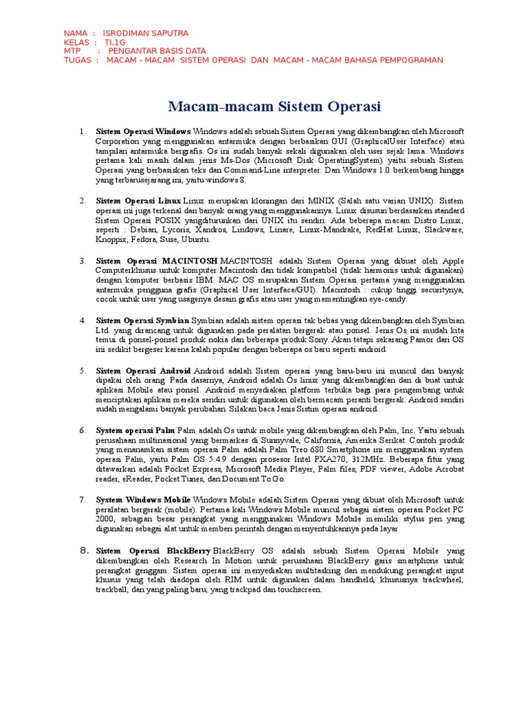 Macam Macam Sistem Operasi | PDF