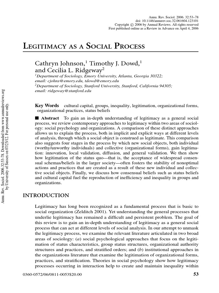 JOHNSON Et Al 2006 - Legitimacy As A Social Process | PDF | Norm ...