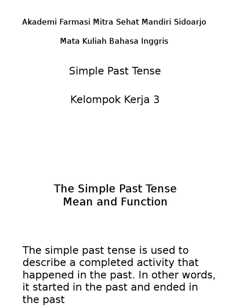 Simple Past Tense Guide & Examples | PDF | Grammatical Tense | Subject ...