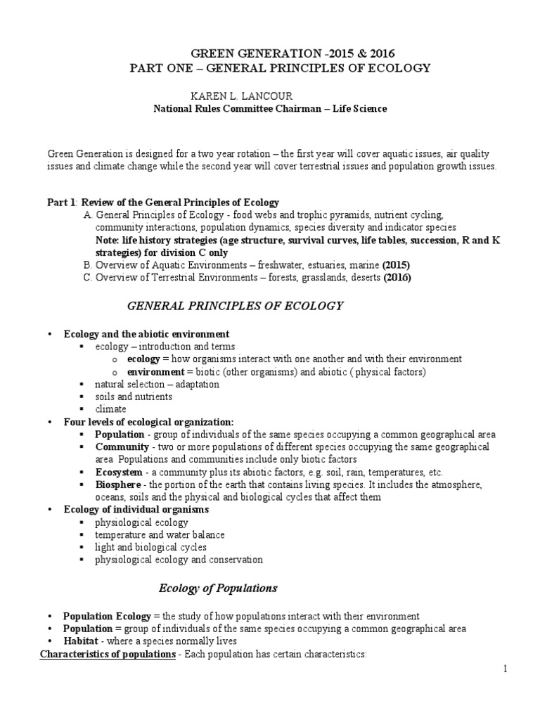 GG Handout p1 Ecoprinciples | PDF | Food Web | Ecology