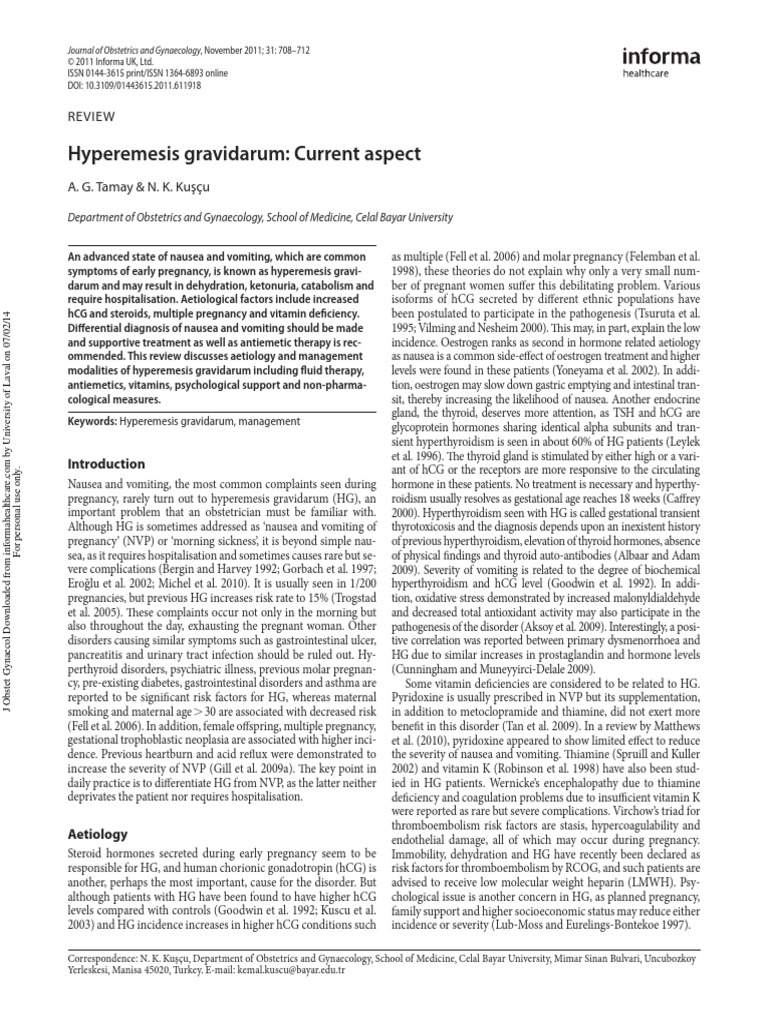 Hyperemesis Gravidarum Current Aspect | PDF | Nausea | Pregnancy