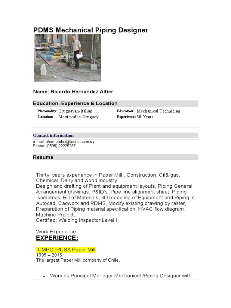 CV-Mechanical Piping Designer PDMS | PDF | Pulp (Paper) | Pipe (Fluid ...