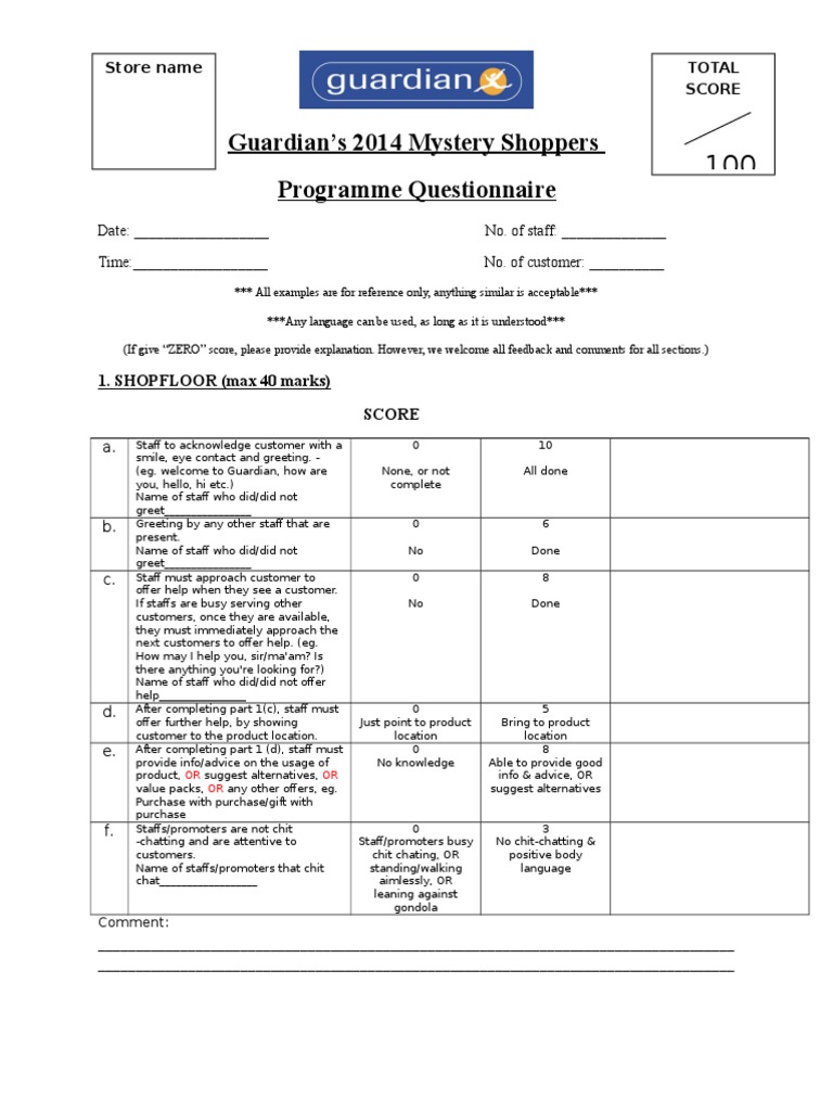 Mystery Shopper Evaluation Form | PDF | Cosmetics | Clothing