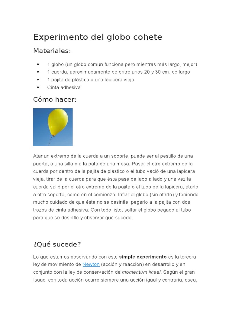 Experimento Del Globo Cohete | PDF | Electrostática | Física