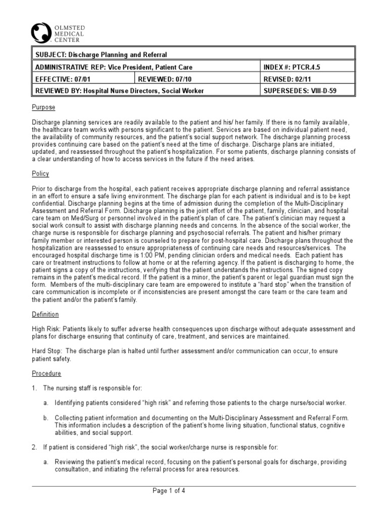 Discharge Planning and Referral Process | PDF | Patient | Medical Record