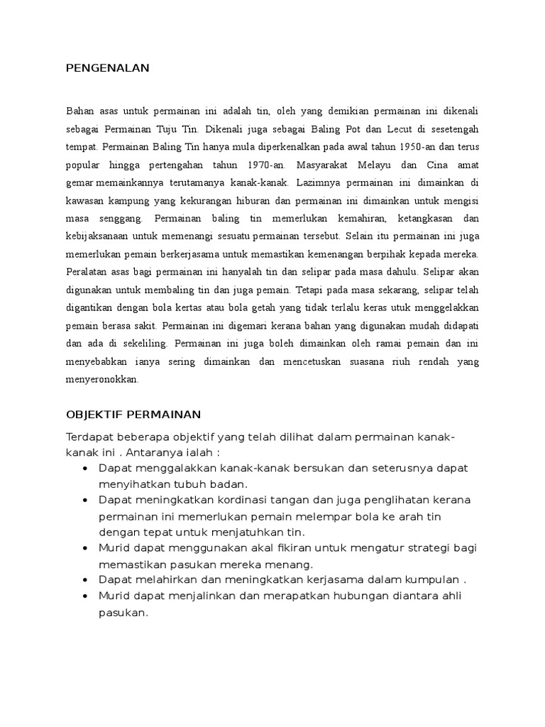 Permainan Tuju Tin | PDF | Game & Aktivitas