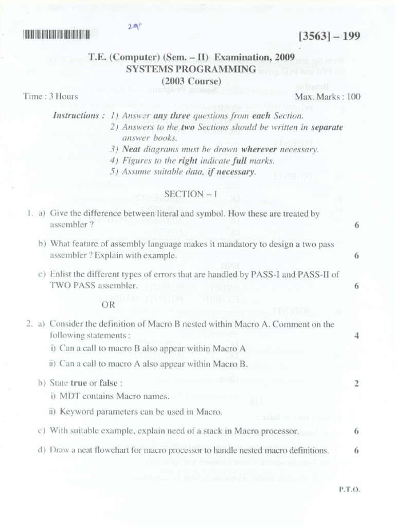 System Programming Exam Paper TE Comp | PDF
